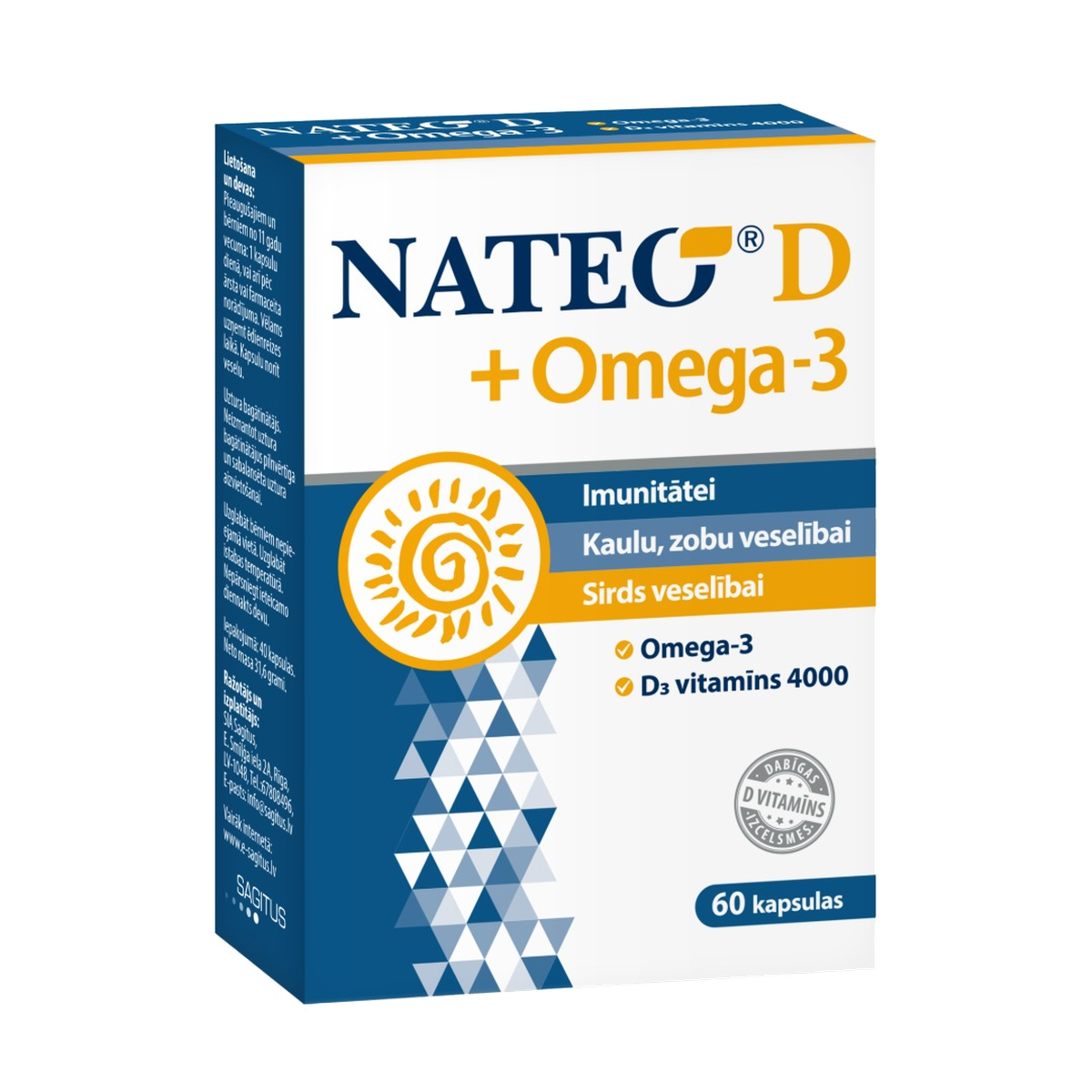 NATEO D3 Plus Omega-3 SV4000 kapsulas, 60 gab. - Piegāde visā Latvijā ...