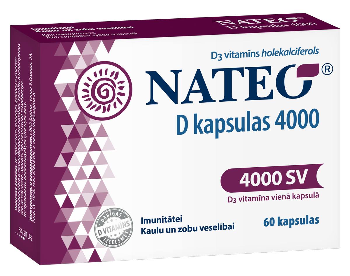 NATEO D 4000 kapsulas, 60 gab. - Piegāde visā Latvijā | Moonmart